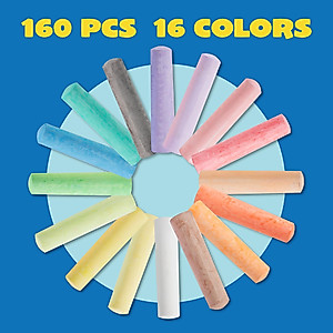 160 PCS Sidewalk Chalks Set Non-Toxic Washable Jumbo Chalk for Outdoor Art Play, Painting on Chalkboard, Blackboard and Playground