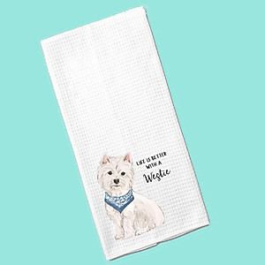 Watercolor Life is Better with a West Highland Terrier "Westie" Microfiber Kitchen Tea Bar Towel Gift for Animal Dog Lover