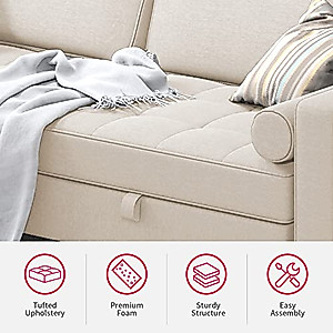 MUZZ 79" Sofa Bed, Linen Fabric Couch Bed, Sleeper Sofa Bed with Movable Backrest Cushion, Sleeper Sofa Couch for Living Room, Apartment, Small Spaces (Beige)