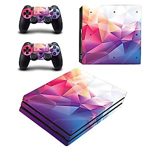 Wodoys Vinyl Stickers Skins Fit for PS4 Pro Console and Controllers Suit Whole Body, Polychromatic Triangle