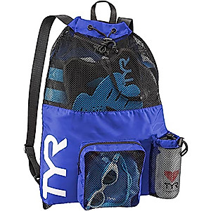 TYR Big Mesh Mummy Backpack for Swim, Gym and Workout Gear, Royal Blue, 40-Liter Capacity