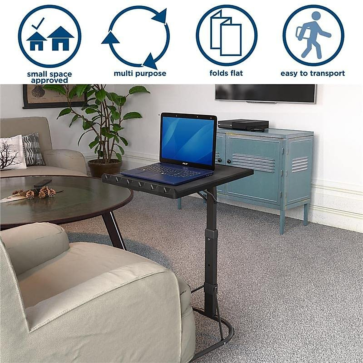 COSCO Multi-Functional Personal Activity Table, Adjustable Height, Portable Workspace, for Snacking & Homework, Compact Fold, Space Saving, Black