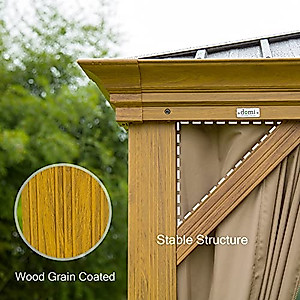 Domi 10'x12' Outdoor Hardtop Gazebo Permanent Canopy with Galvanized Steel Roof,Aluminum Frame,Curtains and Netting,for Patios,Backyard,Lawns(Wood Grain Coated)