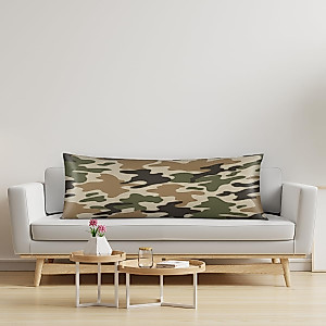 Camo Body Pillow Covers Decorative Soft Bedding Satin Pillowcase with Zipper Closure Cooling Breathable Long Pillow Case-21"x 54"
