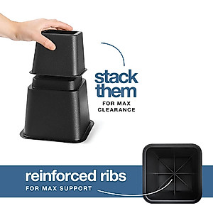 Adjustable Bed Risers - Stackable Bed Frame Risers for Elevation & Under-Bed Storage - Heavy-Duty Furniture Riser for Table, Couch, Desk, and Chair - Set of 4 Large & 4 Small Bed Lifts - Black Home It