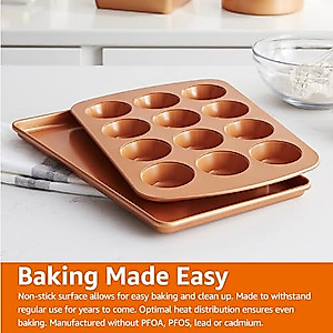 Amazon Basics Ceramic Nonstick Baking Sheets and Pans Bakeware Set, 5-Piece Set- Copper Color