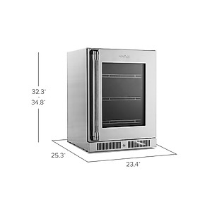NewAge Products 24 in. Under Counter Fridge with Glass Door, 46 Bottles/140 Cans Capacity Beverage Refrigerator, Stainless Steel Mini Fridge Wine Cooler for Home Bar, Kitchen, Garage, Outdoor, 93000
