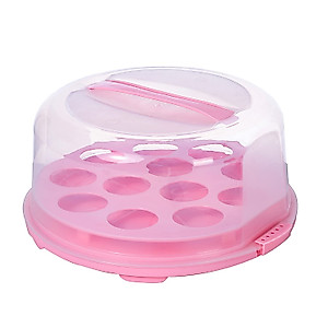 QianChi Cake Keeper with Cover & Cupcake Insert - Plastic Cupcake Carrier with Handle - Round Cake Carrier with Lid,12 Cupcake Holder and 12 x 4.7 Inch Cake - Caddie for Travel & Includes Cake Turntable