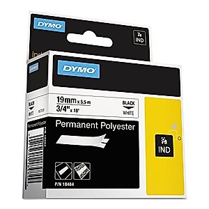 Dymo 18484 Rhino Permanent Poly Industrial Label Tape, 3/4-Inch X 18 Ft, White/Black Print