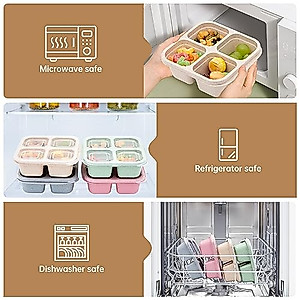 Luriseminger 4 Pack Bento Lunch Box，4 Compartment Snack Containers，Divided Bento Snack Box，Meal Prep Containers Kids/Toddle/Adults,Food Storage Containers for School, Work and Travel