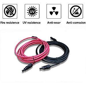 Witproton 10 FT 20 FT 10 AWG (6mm²) Solar Extension Cables 1500V Tinned Copper Solar Cable with Hard PPO Plastic 1.5KV 50A IP68 PV Male and Female Connectors at Each End (20FT (10AWG))