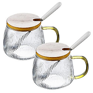 15 Oz Glass Coffee Mugs Set of 2,Glass Coffee Cups with Lids and Spoon,Clear Coffee Mug for Hot Beverages and Cold,Ice Coffee,Tea,Cereal, Milk,Cappuccino,Latte,Dishwasher and Microwave Safe.