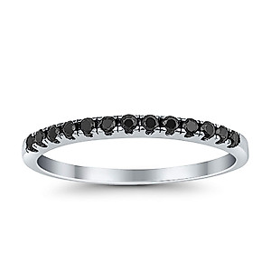 Blue Apple Co. Simulated Black Cubic Zirconia Size-6 Half Eternity Wedding Band Ring Round Simulated Cubic Zirconia 925 Sterling Silver