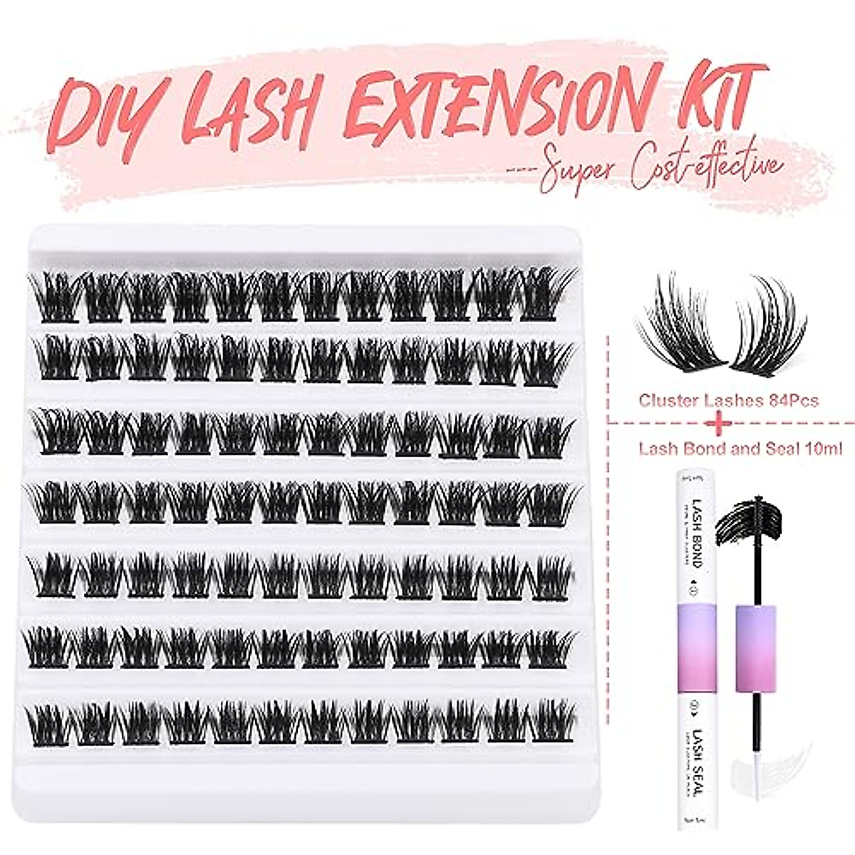 DIY Lash Extension Kit Lash Clusters Kit Fluffy Wispy Cluster Lashes Like Eyelash Extensions Lash Bond and Seal Strong Hold 12-16MM by ALICE