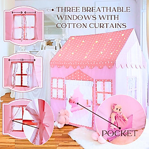 Large Cotton Tent for Kids - 50"x43"x63" Indoor Playhouse with Wooden Frame & Battery Lights, Kids Tent with Carry Bag, 3 Windows & 2 Pockets, CPSC Certified Play House for Girls and Boys