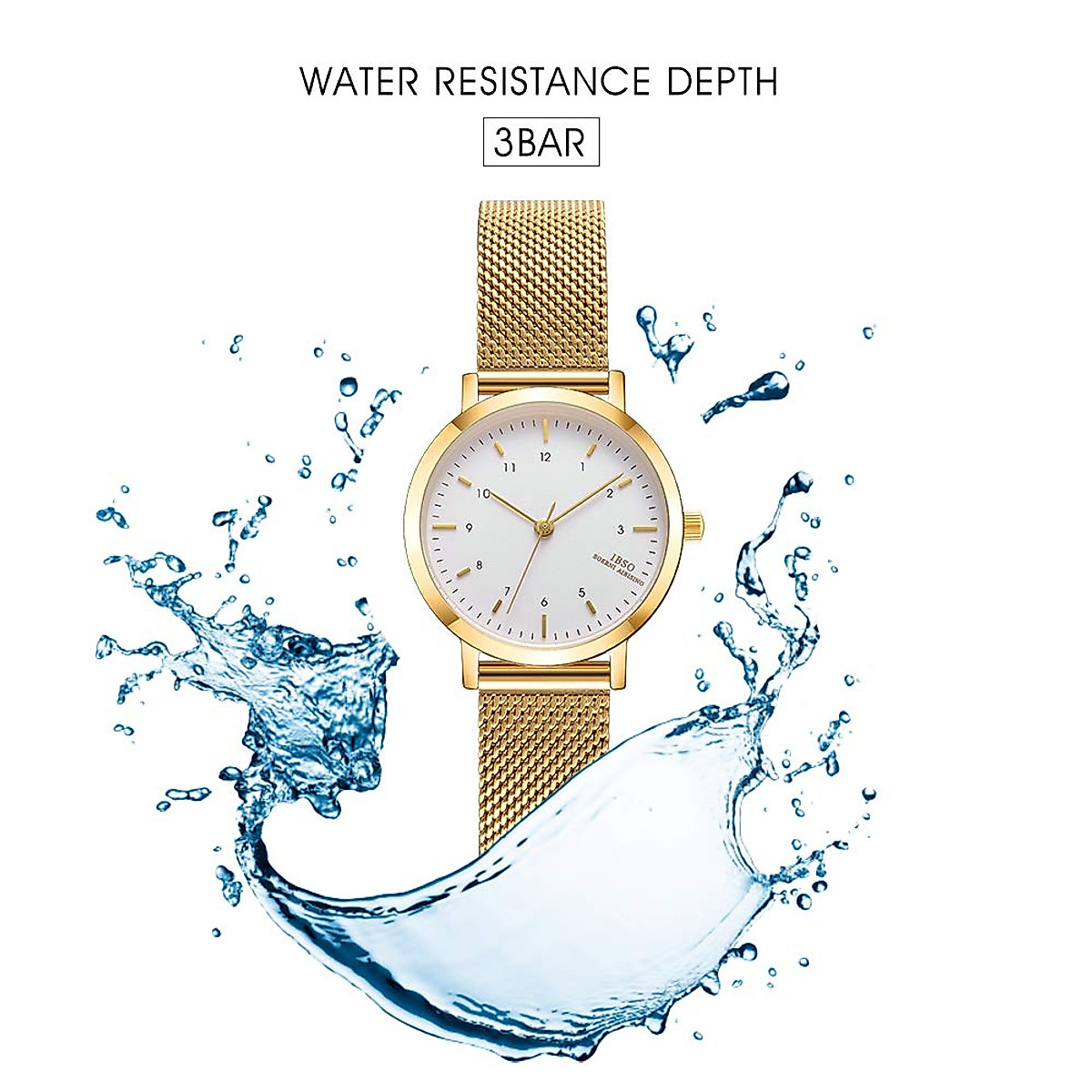 IBSO Women Stainless Steel Band Watches Ladies Quartz Wristwatches Waterproof Mesh Bracelet Watch Relogio Feminino (3639 Gold)