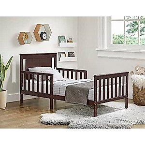 Oxford Baby Lazio Wood Frame Toddler Bed with Guardrails and Straight-Line -Headboard, Snow White