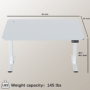Furmax Electric Height Adjustable Standing Desk Large 55 x 24 Inches Sit Stand up Desk Home Office Computer Desk Memory Preset with T-Shaped Metal Bracket, White