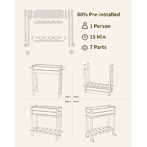 JEAREY Raised Garden Bed with Legs, HDPE Elevated Garden Boxes with Wheels, Raised Planter Box Outdoor, for Flowers Vegetables Herbs Backyard Patio Balcony, White