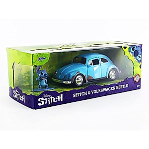 Jada Toys Disney Lilo and Stitch 1:32 Volkswagen Beetle Die-cast Car w/ 1.65" Stitch Figure, Toys for Kids and Adults