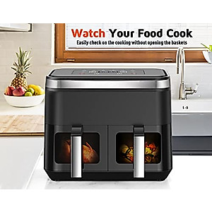 DyBaxa 10Qt 6-in-1 Dual Basket Air Fryer, 2 Independent Air Fry Baskets, ClearCook Windows, Easy-to-Control Panel, Roast Broil Dehydrate&More for Quick & Easy Meals, Nonstick & Dishwasher-Safe Basket