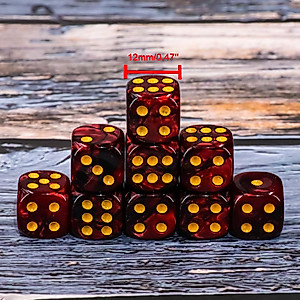 36 of Pack 12MM 6 Sided Mini Dice Set,Two Colours D6 Game Dice Set, 6 Sided Standard Dices for Yahtzee, Bunco or Teaching Math,with Portable Plastic Box(Dark Red+Black)