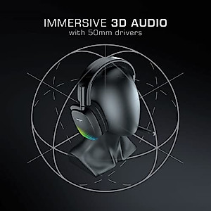 ROCCAT Syn Pro Air - Wireless 3D Audio Surround Sound Lightweight PC Gaming Headset with AIMO RGB Lighting and All-day Battery Life - Black