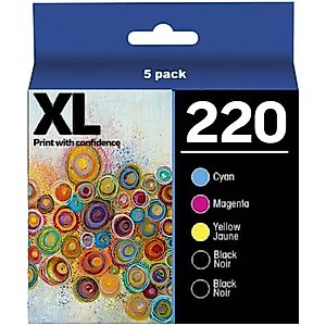 INKjetsclub Compatible Ink Cartridge Replacement for Epson 220XL Ink. Works Well with Epson Workforce WF-2760, WF-2750, WF-2630, XP-420 and XP-424 Printers. 5 Pack (2xBlack, Cyan, Magenta, Yellow)