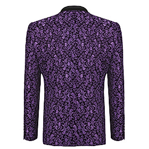 COOFANDY Men's Floral Party Dress Suit Stylish Dinner Jacket Wedding Blazer One Button Tuxdeo, Purple, US M(Chest 44.9")