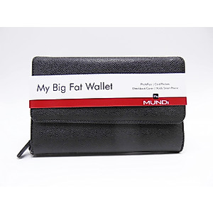 MUNDI Women's Faux Leather MY BIG FAT WALLET Flap RFID Clutch Ladies id694x (Black)