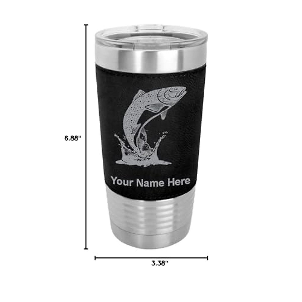 LaserGram 20oz Vacuum Insulated Tumbler Mug, Trout Fish, Personalized Engraving Included (Faux Leather, Black)