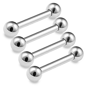 4pcs 14g Barbell Earring Cartilage Triple Forward Helix Stud Anti Tragus Lobe Rook Jewelry Surgical Steel 4mm Ball - 10mm