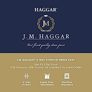 J.M. Haggar mens J.m Haggar Stretch Superflex Waist Slim Fit Flat Front Dress Casual Pants, Black, 34W x 29L US