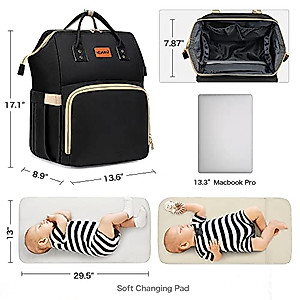 KUWANI Diaper Bag Backpack, Multifunction Travel Baby Changing Bags for Dad/Mom, Large Unisex Waterproof Diaper Backpack with Stroller Straps, Baby Registry Search(Black)