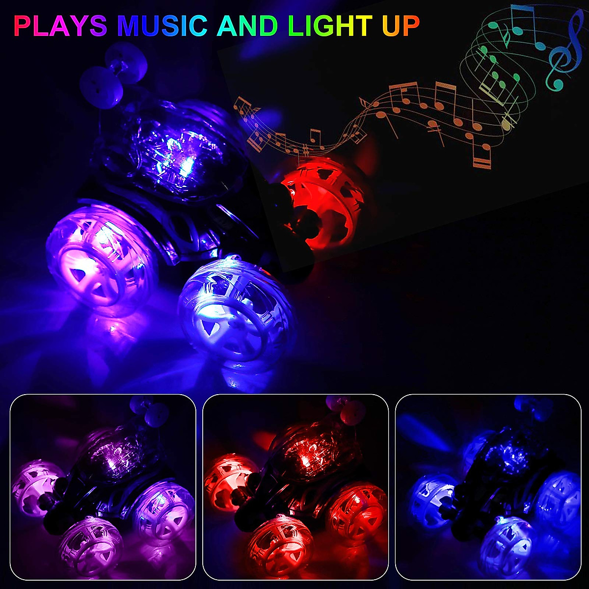 abandon Remote Control Car, RC Stunt Car 360° Spins & Flips with Colorful Lights & Music Switch, Rechargeable Remote Control Car Toy Christmas and Birthday Gift for Kids, Boys and Girls (Bule)