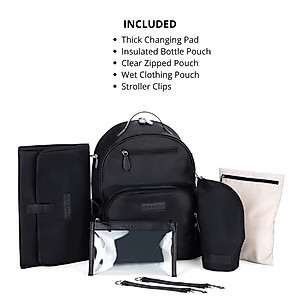 LOLA & ROAM Nylon and Vegan Leather Diaper Bag Backpack with Cooler Compartment and 5 Accessories, 5 Separate Compartments for Easy Use, Lightweight Baby Bag to Toddler to 2 Kids