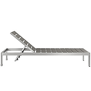 Modway Shore Aluminum Outdoor Patio Poolside Two Chaise Lounge Chairs in Silver Gray