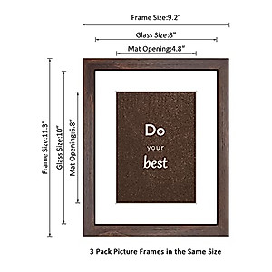 DEKWINN 8x10 Picture Frame Set of 3 with Real Glass for Pictures 5x7 with Mat or 8x10 Without Mat, Wall Mounting or Tabletop display Photo Frames in Walnut