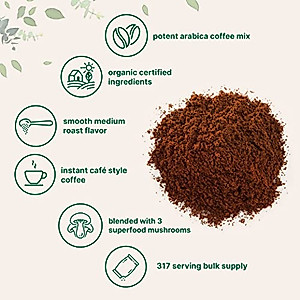 Organic Instant Mushroom Coffee Powder, 28oz (317 Servings) | Premium Arabica Coffee With Lion’s Mane, Chaga, & Reishi | Smooth Medium Roast Flavor, Clean Energy, Focus, & Immune Support