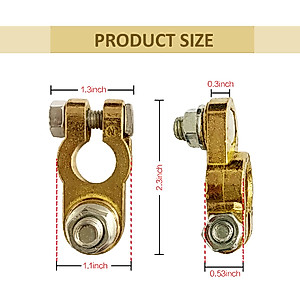 Yonput Pack-2 Brass Battery Terminal Connectors, Quick Release Disconnect Car Battery Terminal, Car Battery Terminal Connectors Kit for Marine Car Boat RV Vehicles, Positive and Negative (Gold)