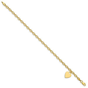 IceCarats 14K Yellow Gold Dangling Heart Love Chain Charm Bracelet 7.5 inch