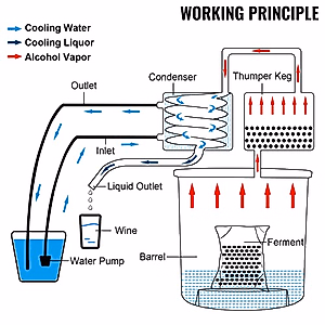 VEVOR Alcohol Still, 13.2Gal / 50L Stainless Steel Water Alcohol Distiller Copper Tube Home Brewing Kit Build-in Thermometer for DIY Whisky Wine Brandy, Silver