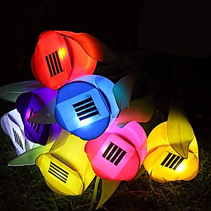 Uonlytech LED Decor 2pcs Solar Lamp Outdoor Solar Powered Lights Outdoor Ground Lights for Outside Flower Lawn Lamp Tulips Light Stakes Pathway Solar Lights Outdoor Light Led