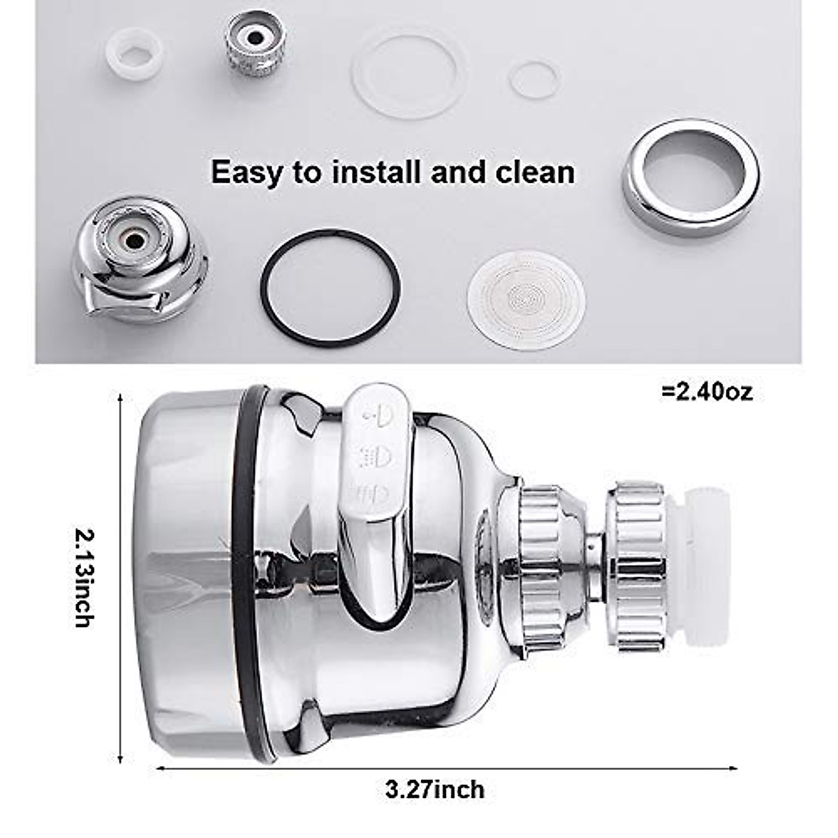 Kitchen Sink Aerator, 360-Degree Swivel Faucet Aerator, Water Saving Faucet with Gasket Faucet Replacement Part for Kitchen,Bathroom - 3 Spray Modes Adjustment