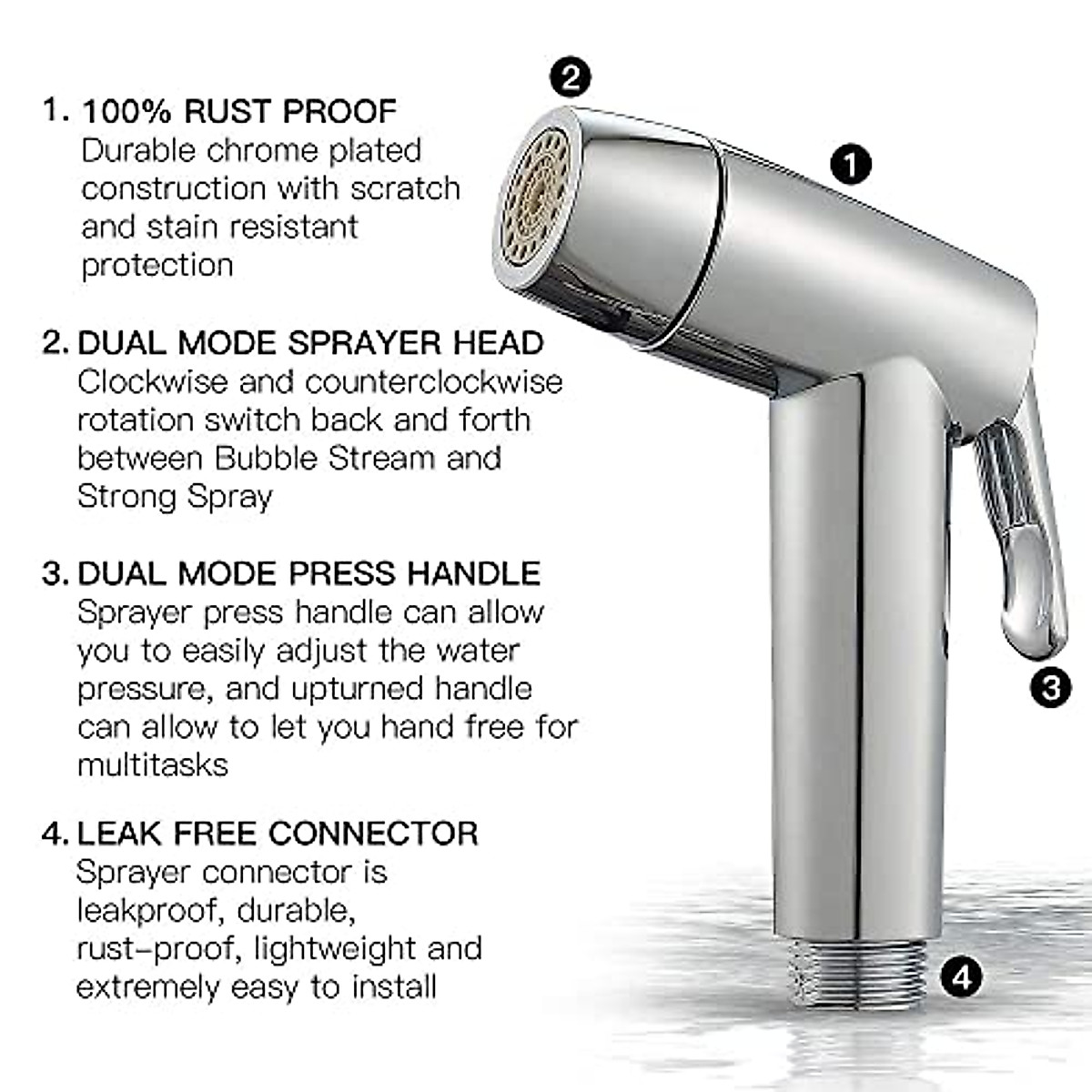 Houtingmaan Kitchen Side Sprayer,Dual Function Kitchen Sink Sprayer with Adjustable Flow Controller,Kitchen Faucet Sprayer Replacement Chrome,Faucet Pull Out Sprayer with Hose,Holder and 17 Adapters 