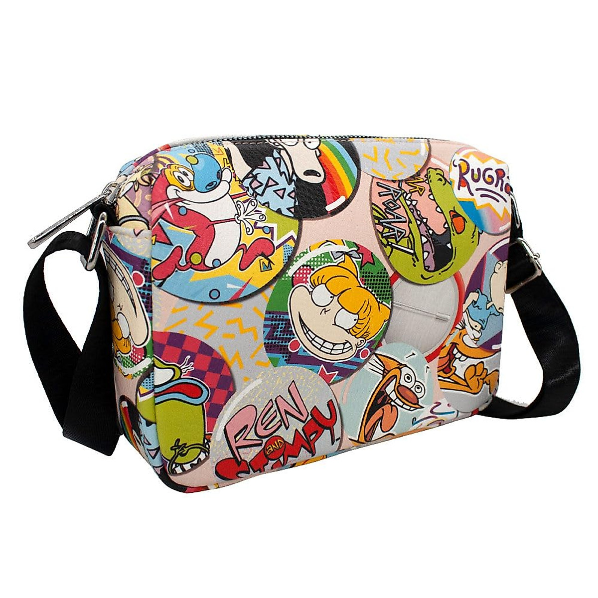 Buckle Down Nickelodeon Bag, Cross Body, Rectangle, 90s Character and Logo Buttons Stacked, Pink, Vegan Leather, Nick 90's Rewind