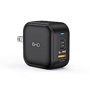 USB C Charger, EHO 65W GaN III PPS Fast Charger Adapter, 3-Port Foldable Compact Wall Charger Compatible with MacBook Pro/Air, Galaxy S22/S21, Note 20/10+, iPhone 13/12, iPad Pro, and More, Black
