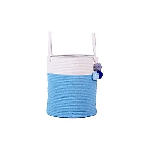 CraftEarth Blue Storage Basket for Nursery 40 by 35 cm - Woven Decorative Basket Large Natural Cotton Rope Basket with Handles