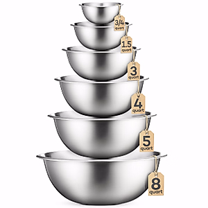 FineDine Stainless Steel Mixing Bowls (Set of 6) Stainless Steel Mixing Bowl Set - Easy To Clean, Nesting Bowls for Space Saving Storage, Great for Cooking, Baking, Prepping