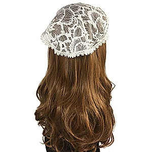 PAMOR Chapel Cap Veil Floral Lace Mantilla Inspired Circle Round Head Covering (White)
